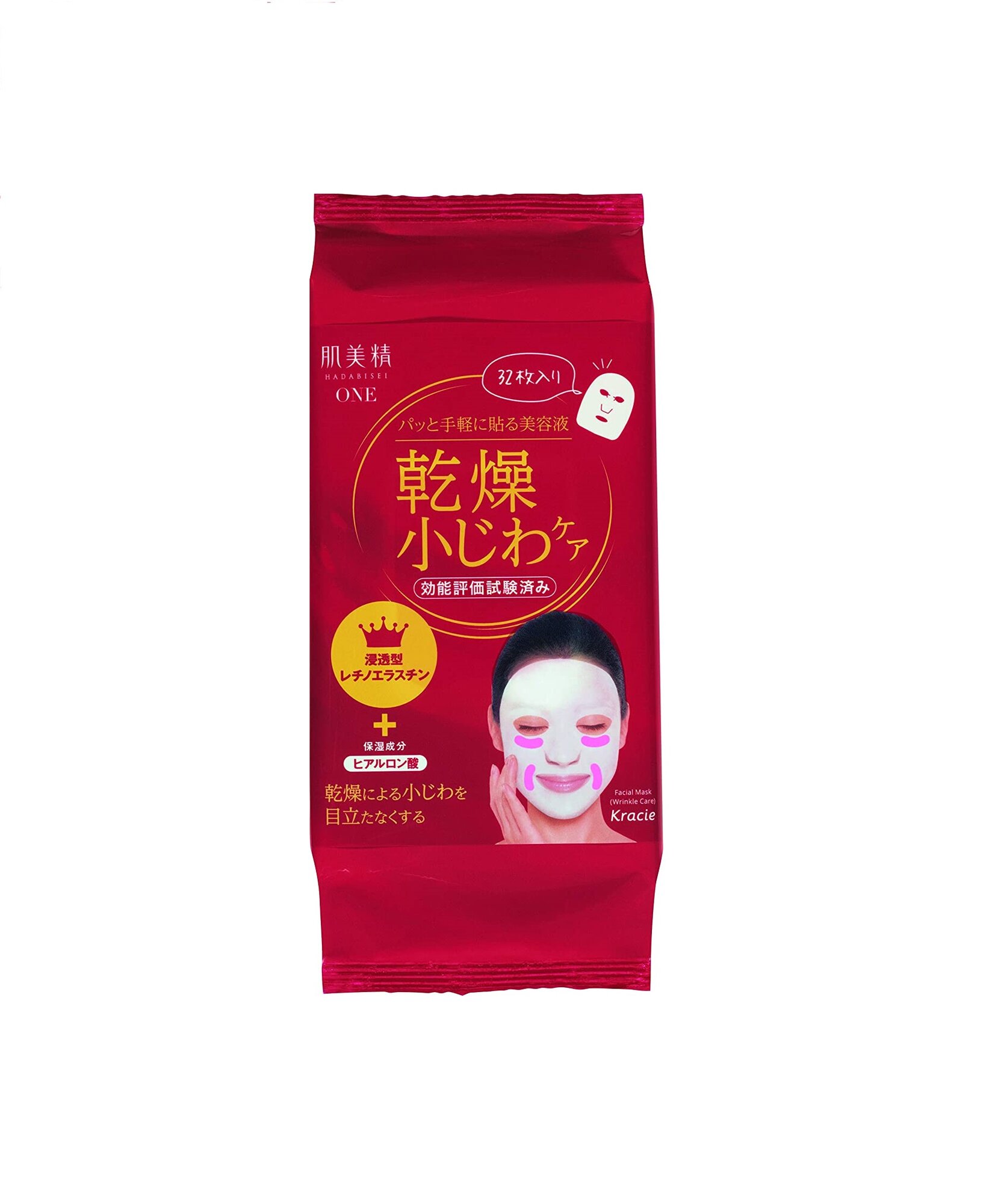 KRACIE Маска от мелких морщин Hadabisei омолажив с ретинолом, эластином и маточ молочком, бокс 32 шт