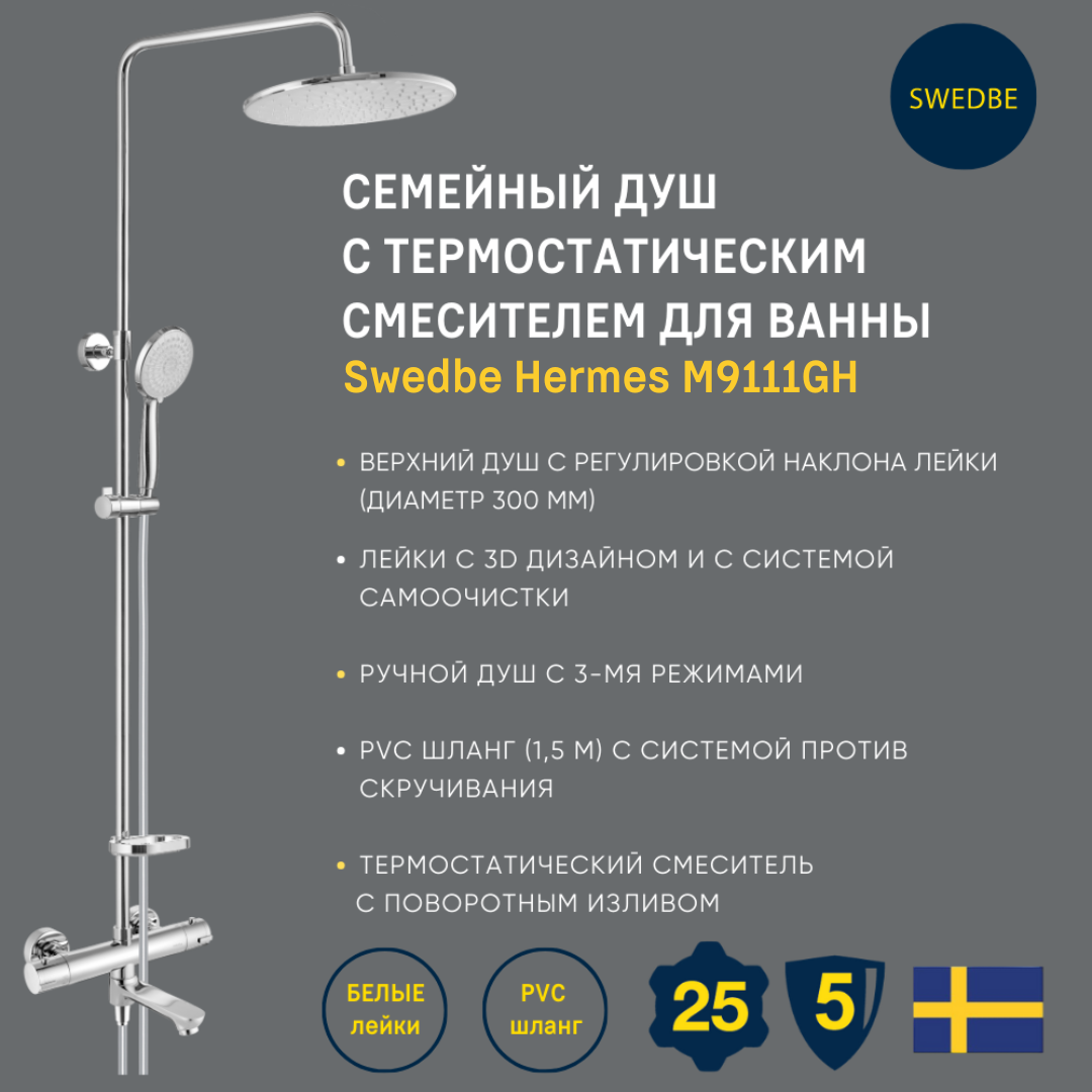 Душевая система Swedbe, для ванны, термостат, поворотный излив