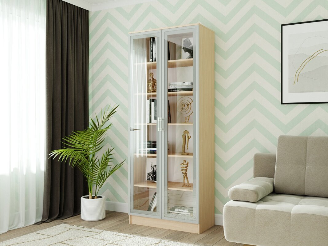 Книжный шкаф МебельЛэнд24 Альма - 7 Дуб Молочный 60x40x200 бежевый