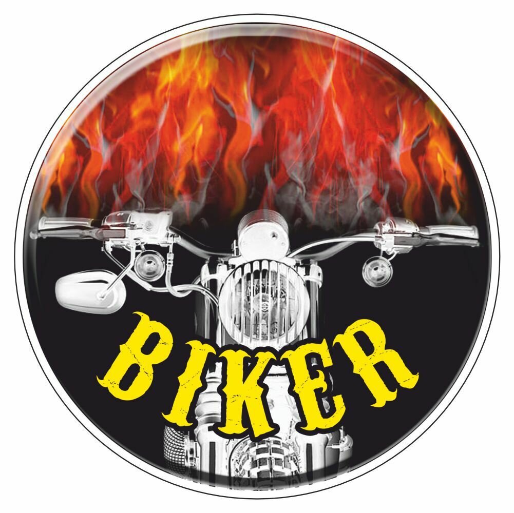 Наклейка круг 100х100мм "BIKER (огонь)", Арт рэйсинг