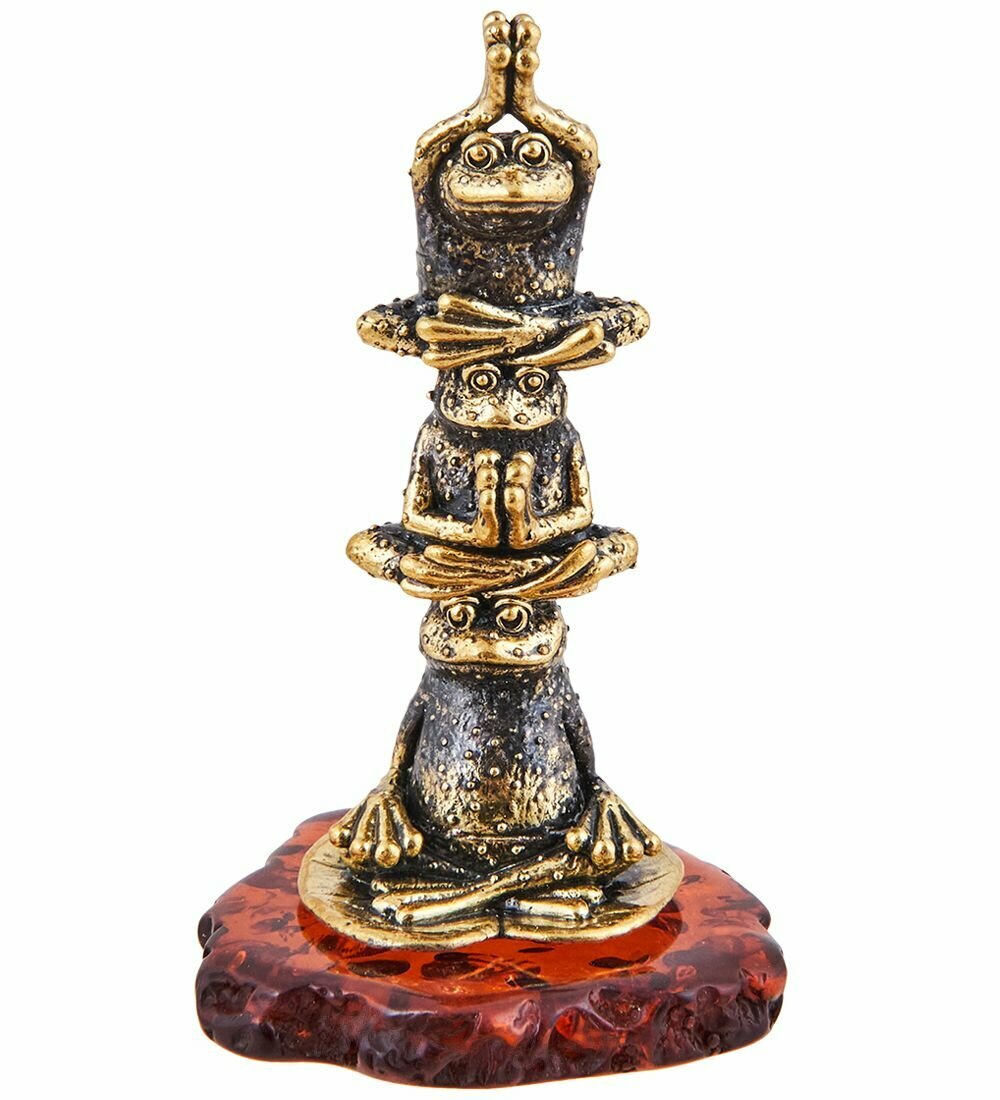 Фигурка 'Лягушки Буддисты' (латунь, янтарь)