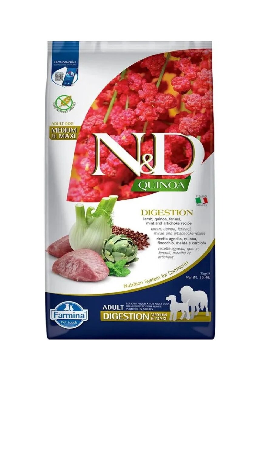 Farmina Корм сухой ND DOG GF Quinoa Digestion Lamb Adult Medium&Maxi для взрослых собак с ягненком ЖКТ 7 кг