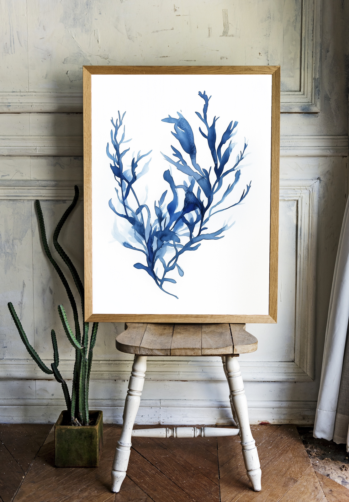 Постер "Акварельный синий коралл" 60x90 без рамы