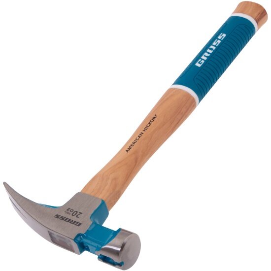Молоток-гвоздодер Gross 560 г, угол 75, магнит, обрезиненная рукоятка AMERICAN HICKORY, , 10419