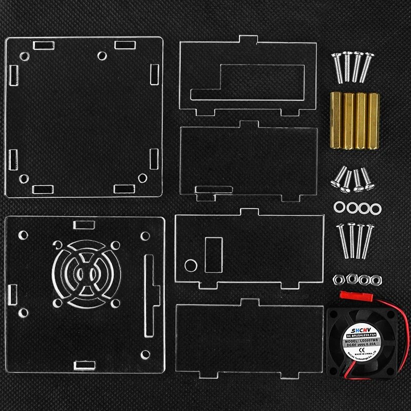 Прозрачный чехол для Orange Pi R1 Plus LTS с вентилятором Caturda Option 2