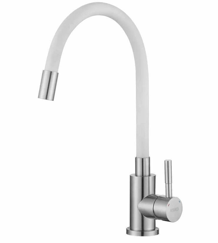 Смеситель Esko Snake K44 W гибкий излив, белый, для кухонной мойки