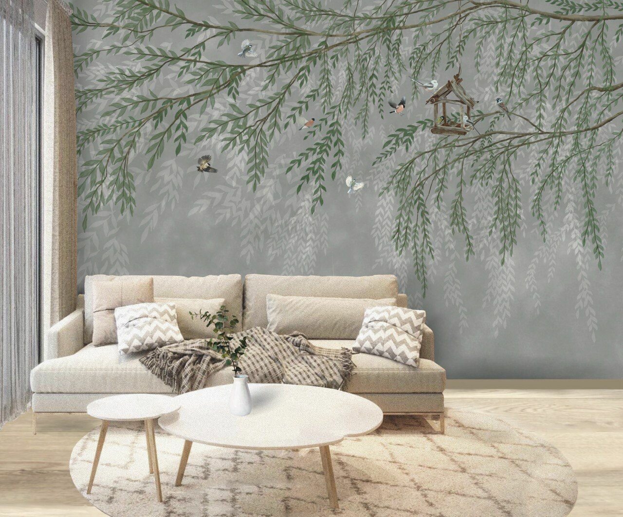 Фреска бесшовная "Маленькая жизнь" розово-бежевый (ширина 3100мм х длина 2000мм)