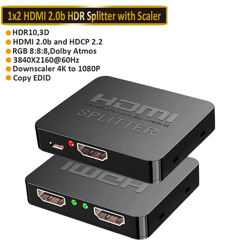 Navceker HDMI 2.0 разветвитель 1x2 4K 60 Гц ZY-HS20E, EU Power Plug