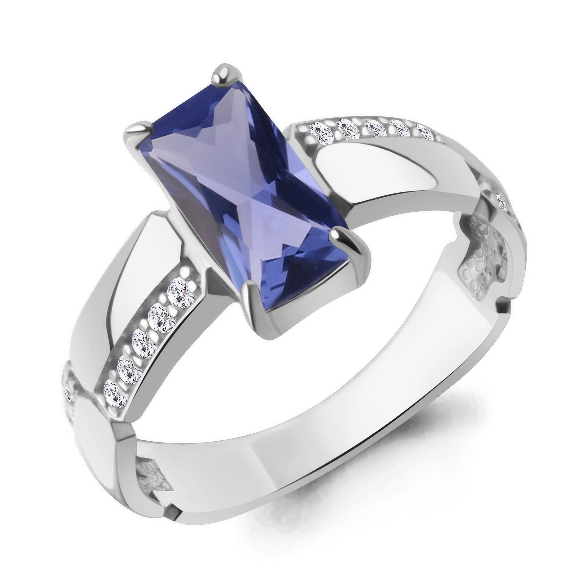 Кольцо, серебро, 925 проба, серебрение, танзанит, фианит