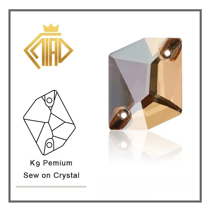 Стразы ромбы Kg Premium Sew on Crystal, 13x17mm, Gold shadow, 24шт