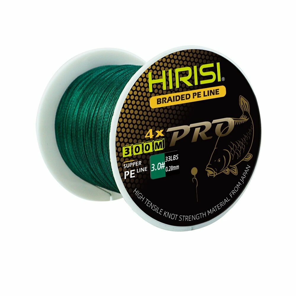 Hirisi 300м Плетеная Леска 4-х жильная 15-50 фунтов Темно-зеленый, 300m-15kg-33LB, Olive Green