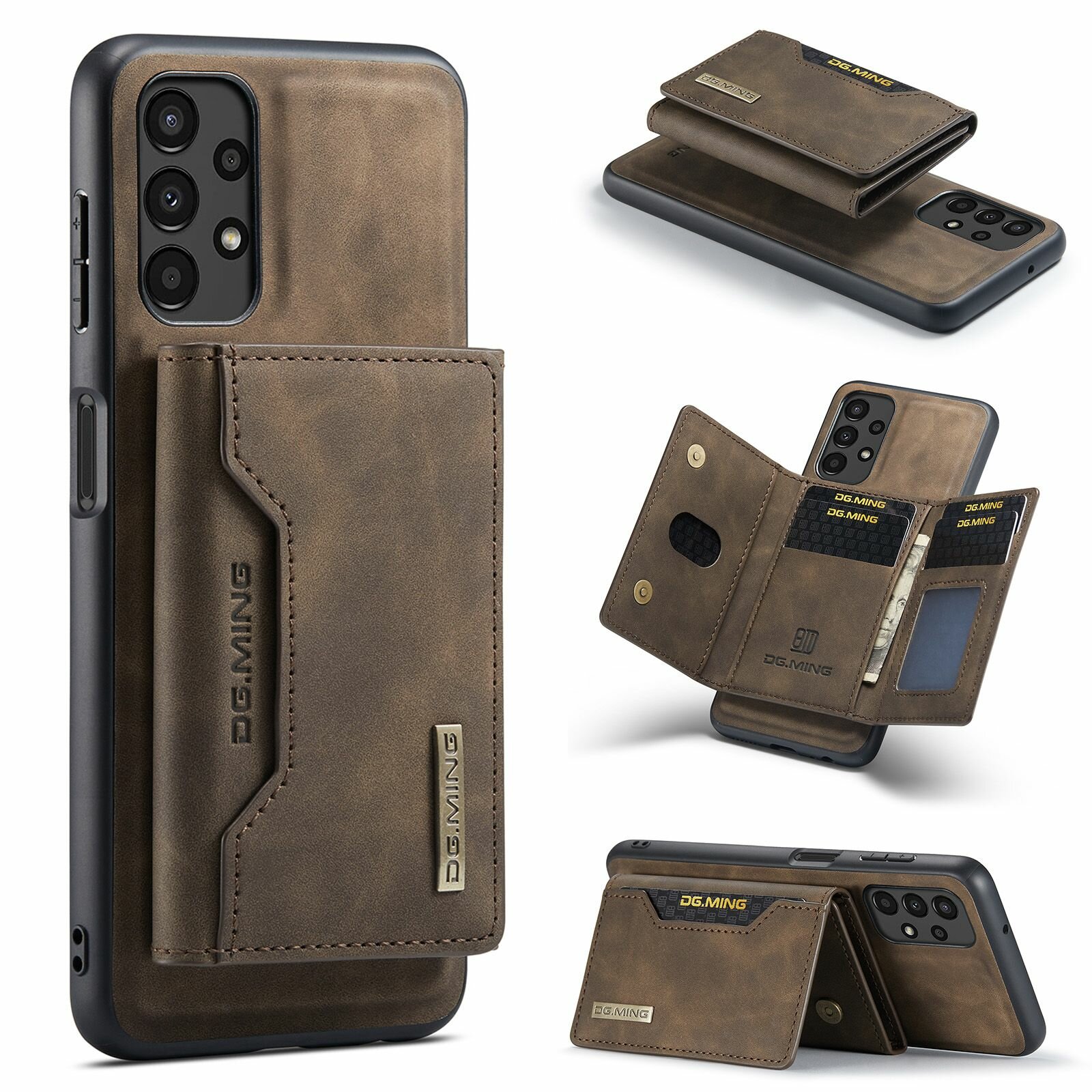 DG.MING Mагнитный кожаный чехол для Samsung Galaxy A13 4G / Самсунг A13 4G , держатель магнитной карты, 2-в-1 чехол из спилка