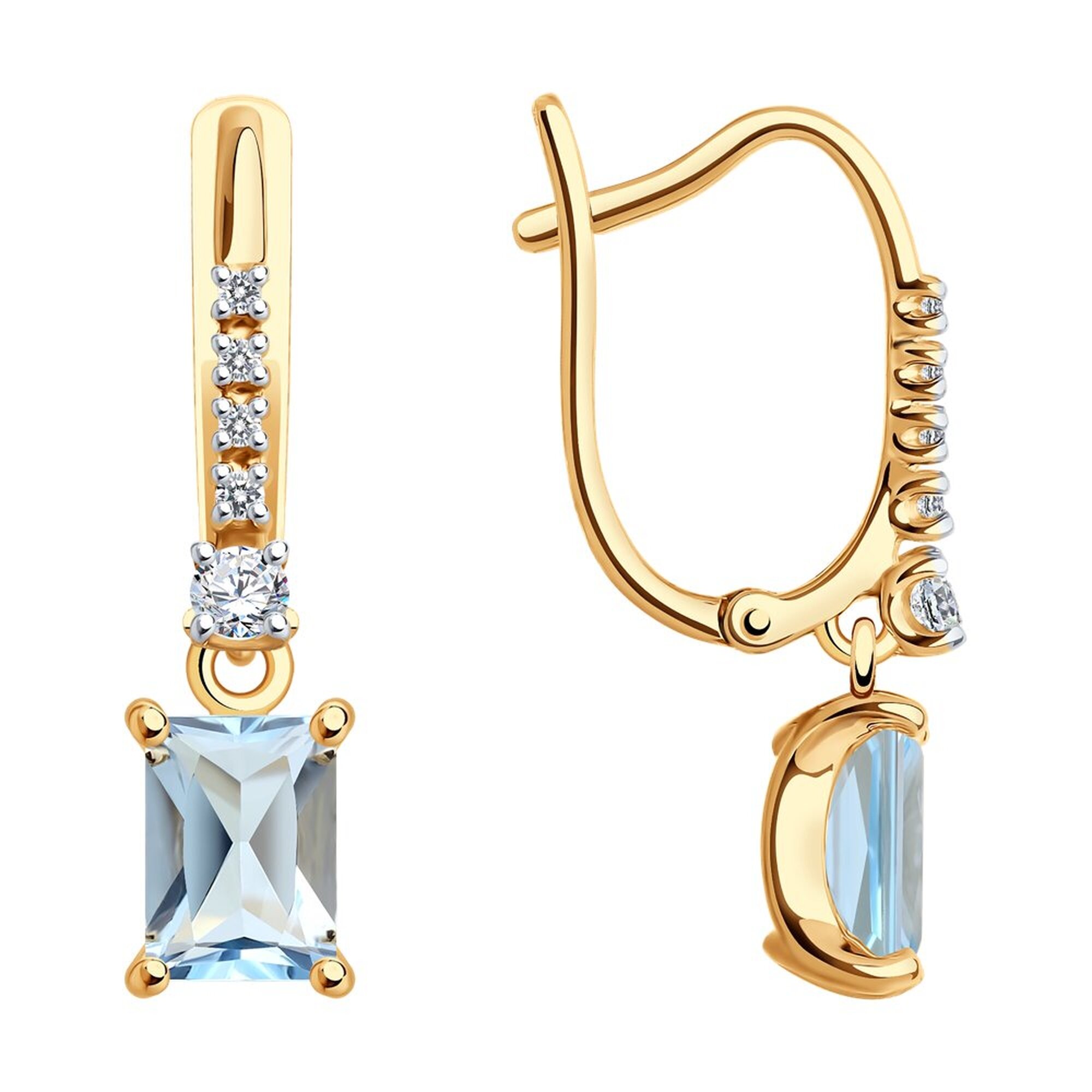 Серьги, красное золото, 585 проба, топаз, фианит