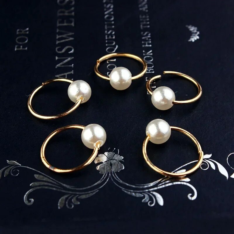 Комплект из 5 колец для кос с жемчугом, цвет 5 pieces NO.43