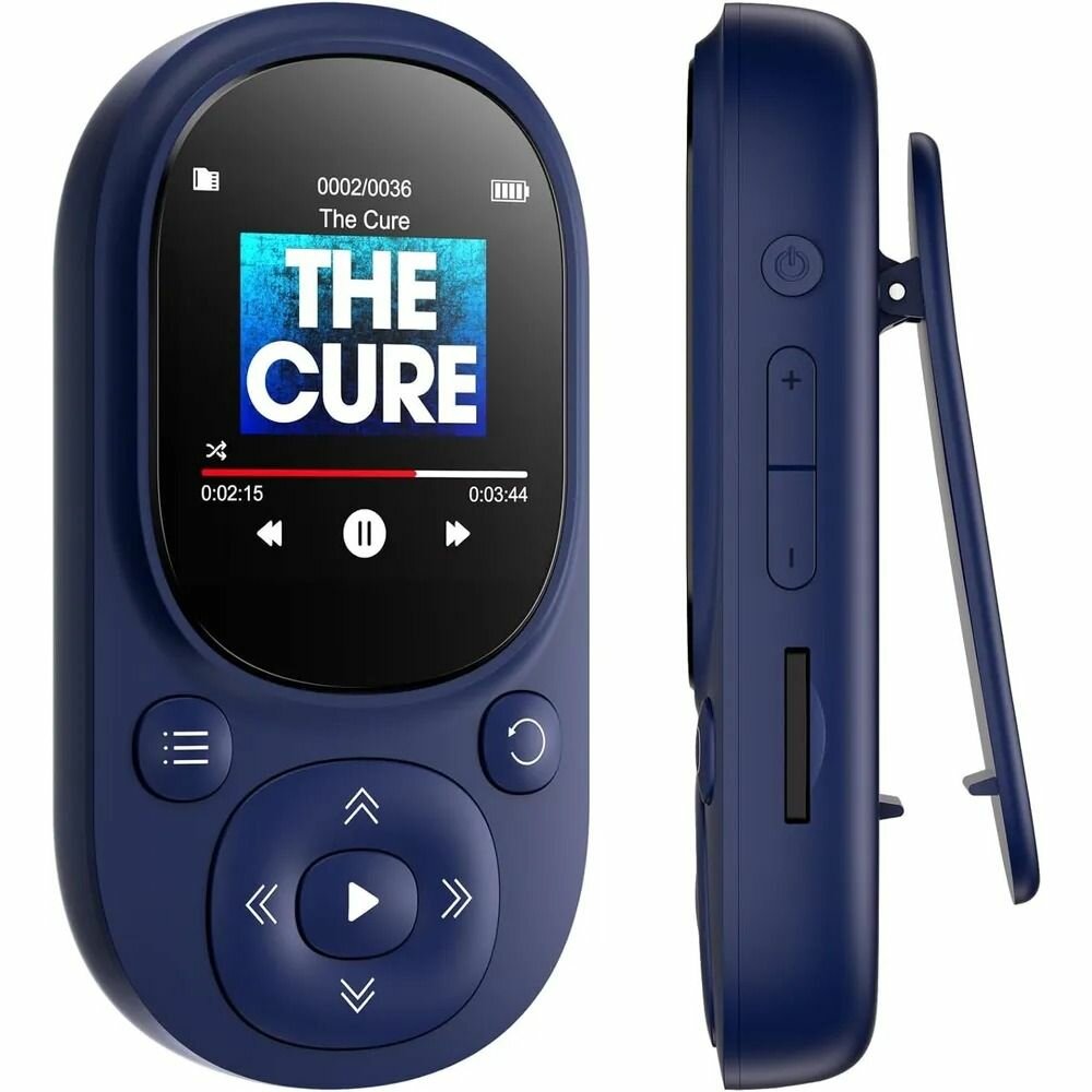 MECHEN MP3-плеер Спортивный MP3-плеер MECHEN 64GB с Bluetooth 5.3, FM и шагомером, клип-плеер 64 ГБ, синий