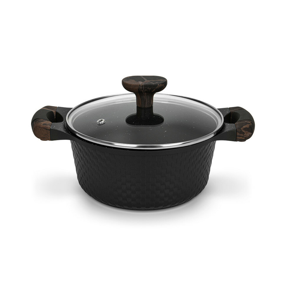 14580 FISSMAN Кастрюля EVOLUTION 20x9,3см / 2,4л со стеклянной крышкой (алюминий с антипригарным покрытием Greblon C3) Ручки-бакелит с покрытием «Софт тач»; Крышка-стекло; Индукция