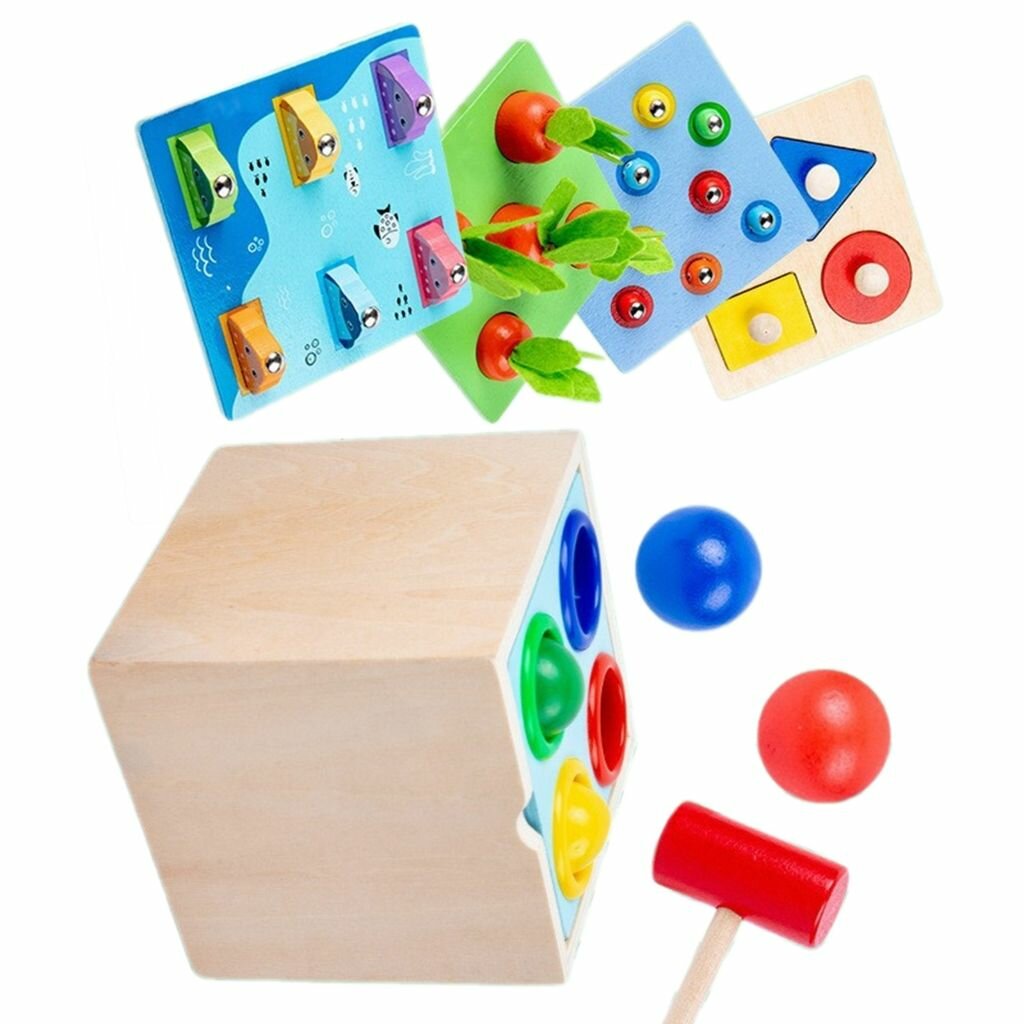 (1 коробка) Многофункциональная копилка Монтессори-перкуссионная шкатулка "пять в одном"