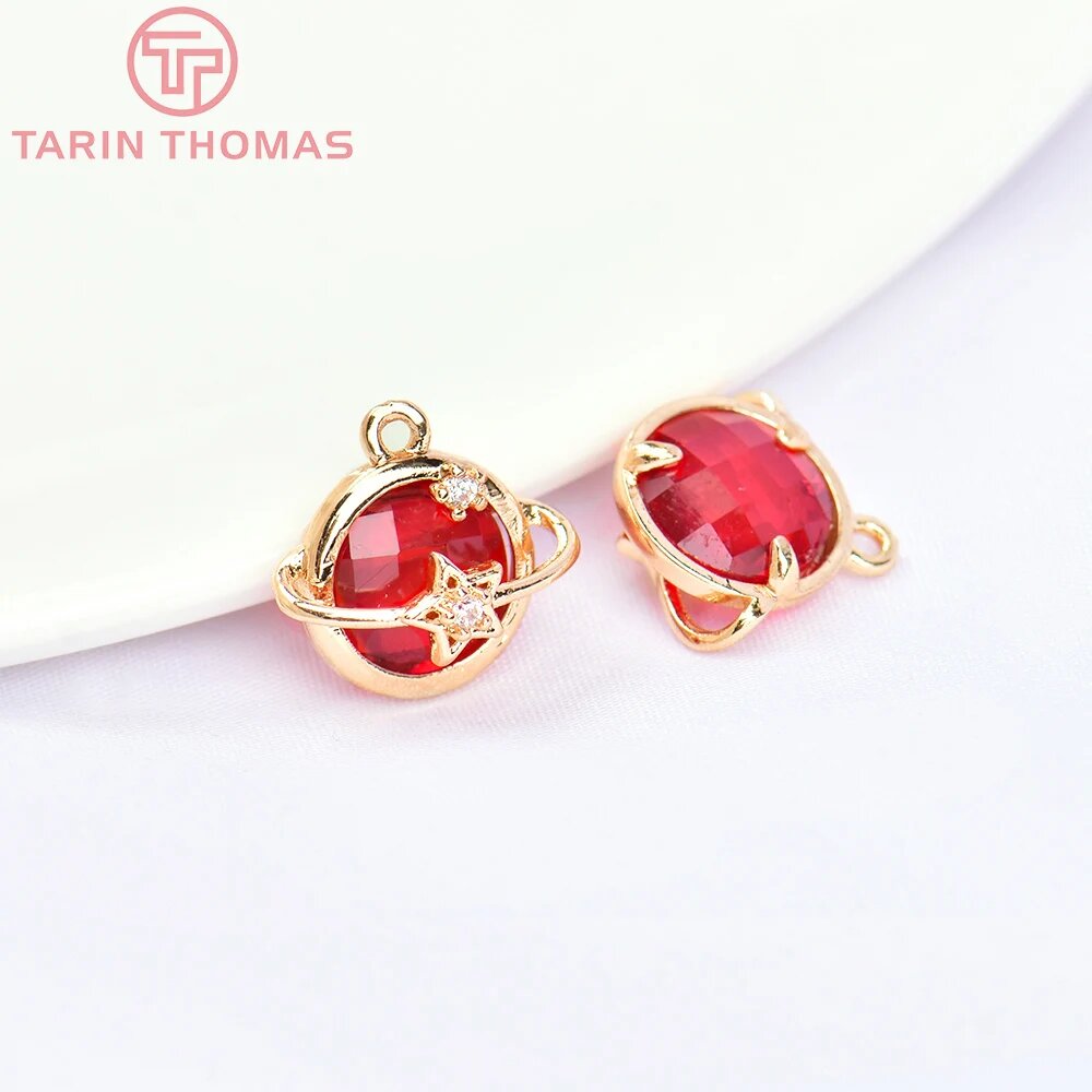 Подвески планет из латуни с цирконом TARIN THOMAS, золотого цвета, 10 шт. 5748-Red Color