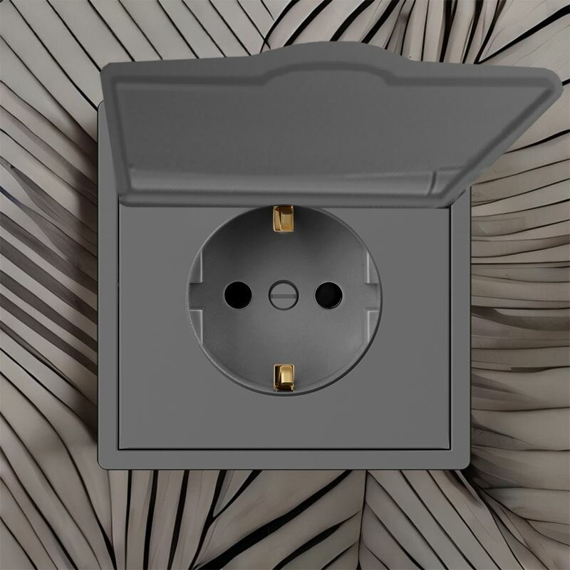 Розетка электрическая влагозащищенная серая 16А с заземлением и шторками VOLT "GEO" (механизм)