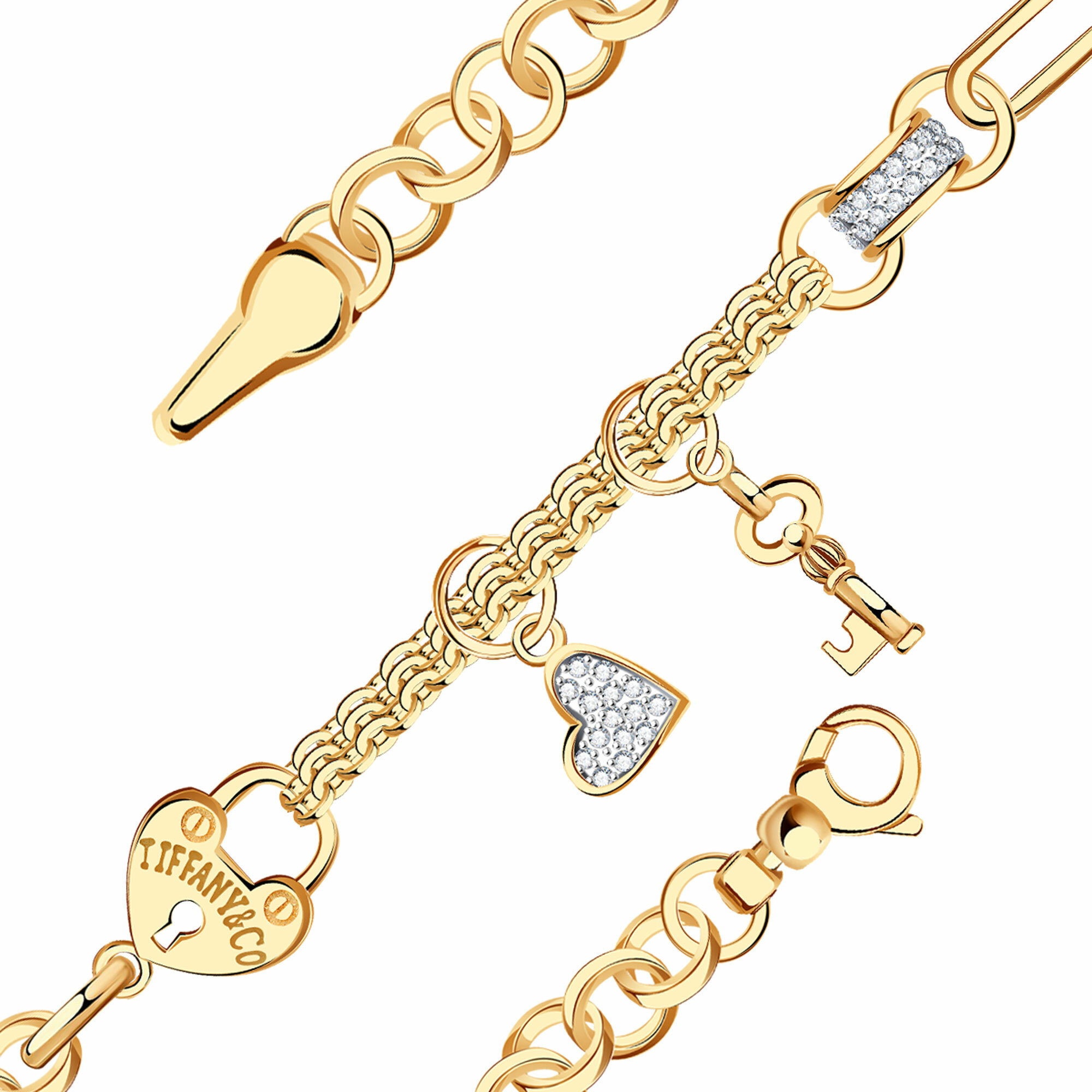 Браслет, красное золото, 585 проба, фианит, оникс