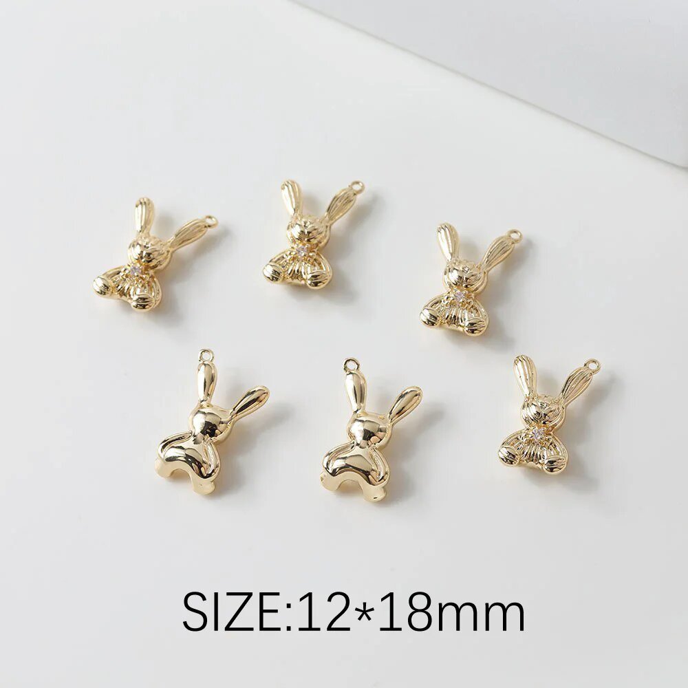 Латунные позолоченные кулоны с кроликом и медведем 4 шт. Rabbit-Gold