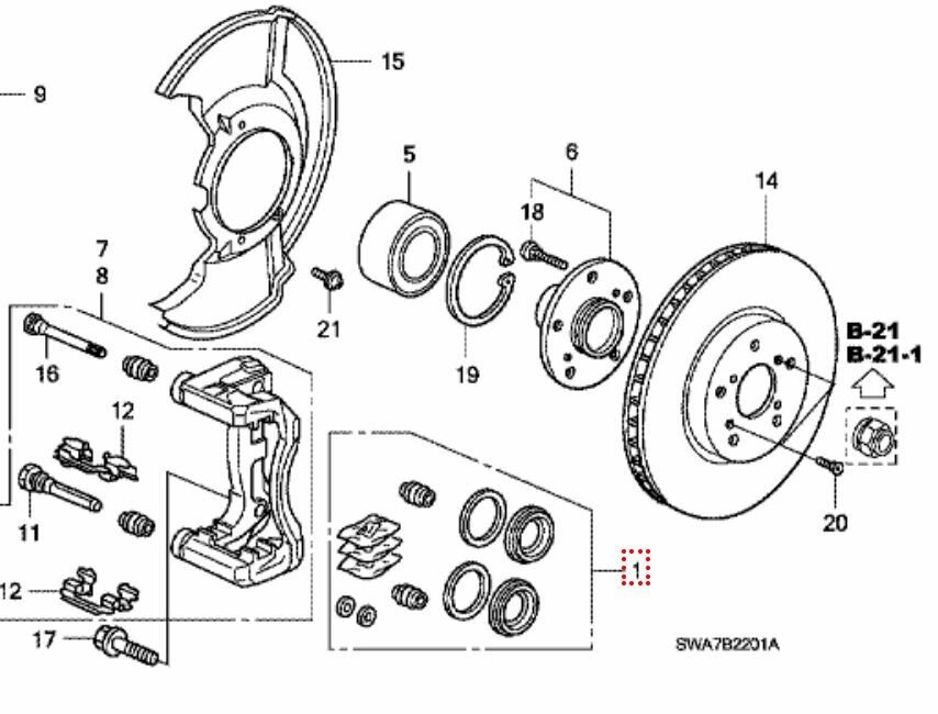 Ремкомплект переднего суппорта; Артикул Honda: 01463SHJA01 (Оригинал)