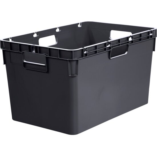 Ящик Тара п/э 600x400x340 сплошной, стенки с отверстиями для пакетов цв. чёрный