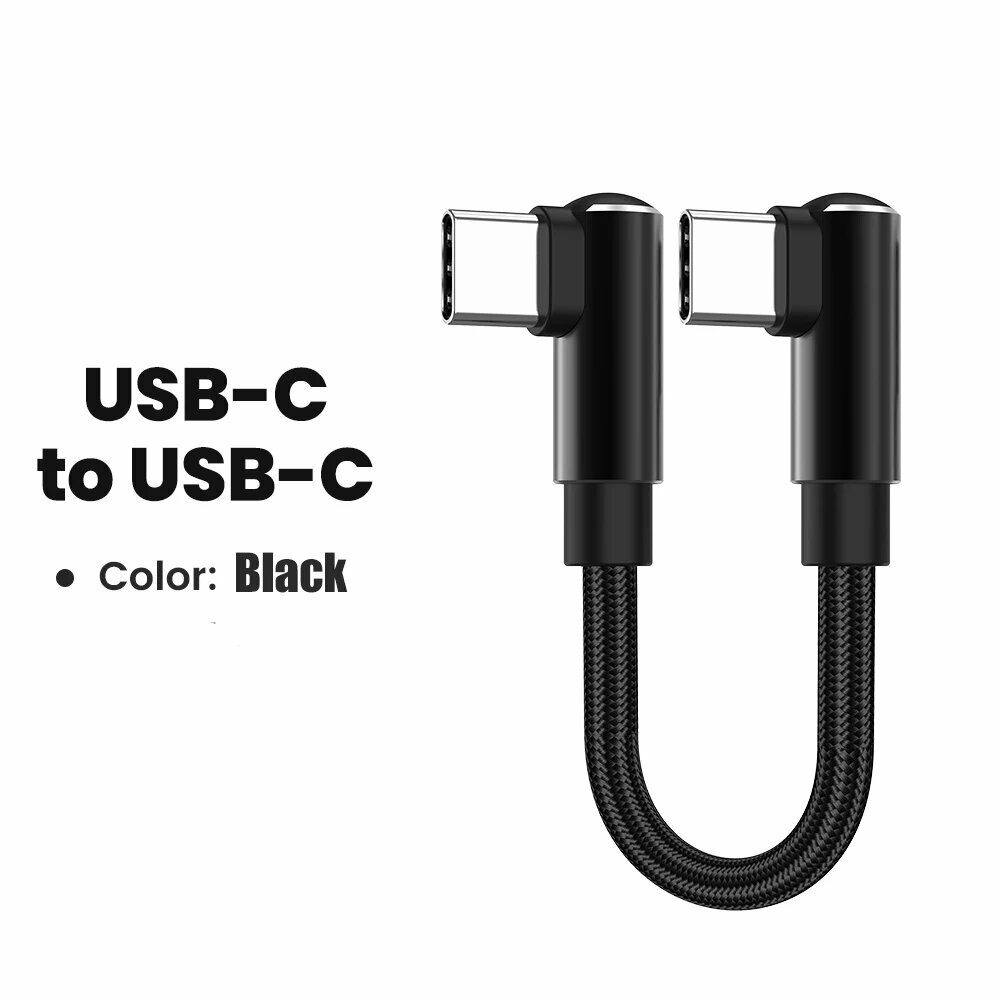 Короткий кабель 66 Вт, 0,5 м, 90 ° Угловой кабель типа C — USB C для быстрой зарядки iPhone 16 15, Power BanK, 0,25 м, USB A — тип C, кабель для передачи данных 0,5 м, C-C Black
