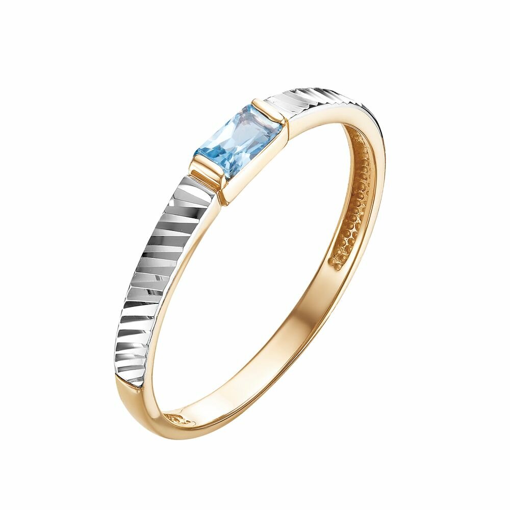 Кольцо тонкое, красное золото, 585 проба, родирование, топаз