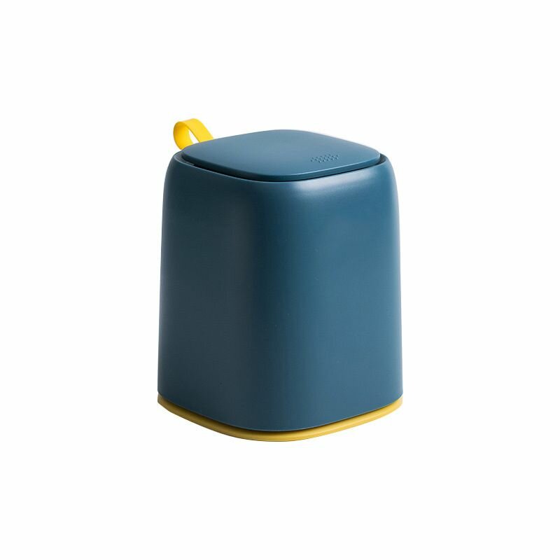 Настольный мусорный бак прессового типа, мини-мусорный бак с крышкой для офисного туалетного столика, темно-синий