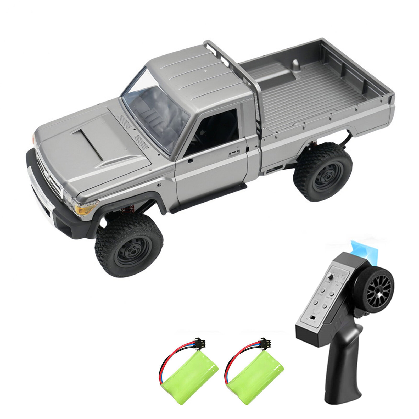 1/12 2.4GHz дистанционное управление пикапом Внедорожный пропорциональный грузовик с функциями, две переменные скорости, дистанционное управление светом, аккумулятор 500 мАч - серебристый, 2 аккумулятора