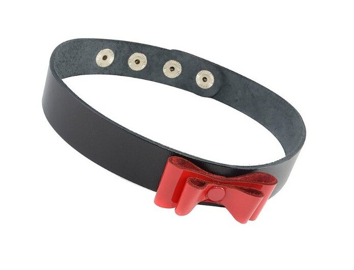 Ошейник-чокер на клепках «Sitabella» с бантом, черно-красный