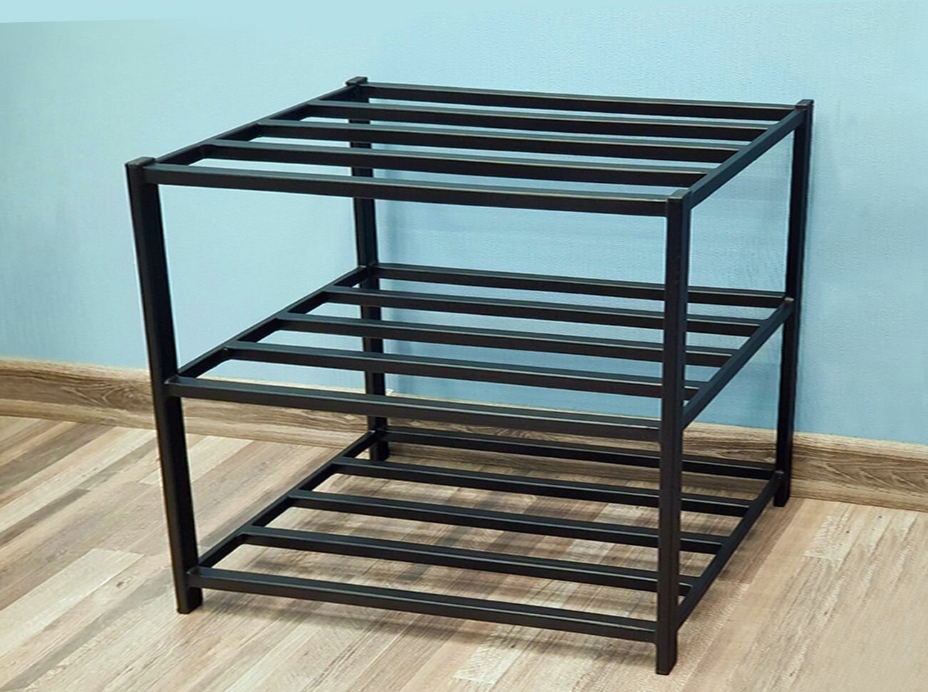 Обувница этажерка подставка для обуви 500 300 450 в прихожую узкая металлическая черная Лофт