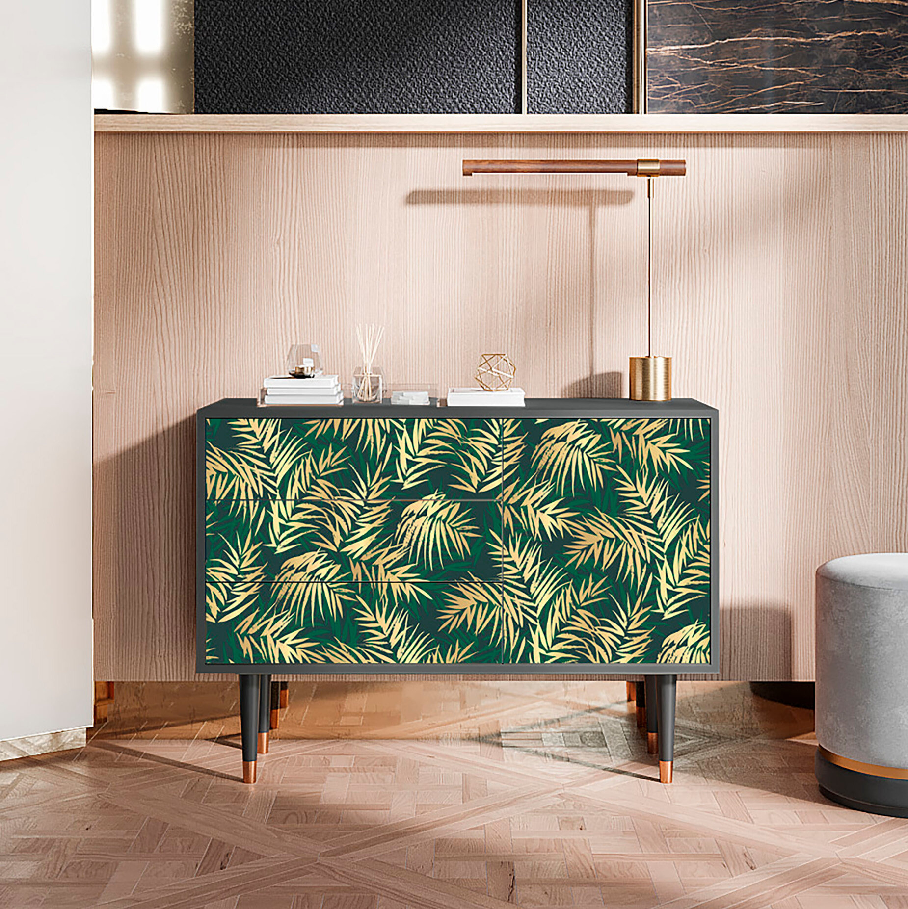 Комод - STORYZ - S3 Sunny Palm Tree, Размер - 115 x 84 x 41 см, Цвет корпуса - , Антрацит