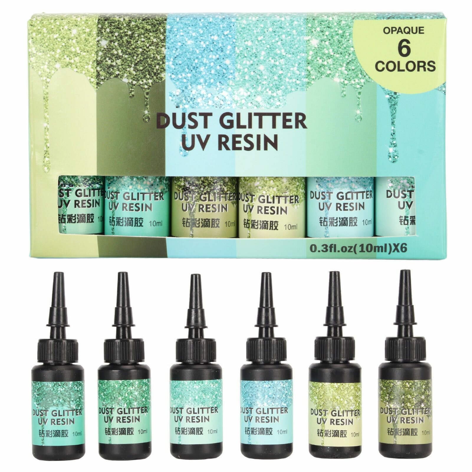 6 цветных УФ-смоляных ручек 10 мл, быстросохнущий УФ-клей для самодельных ювелирных изделий, запечатывание алюминиевой фольгой, зеленая серия