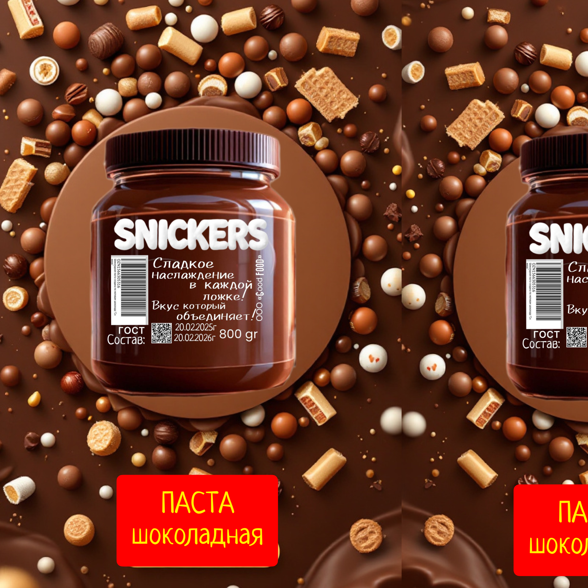 Шоколадная паста 800гр создана по мотивам легендарного шоколада "Сникерс"