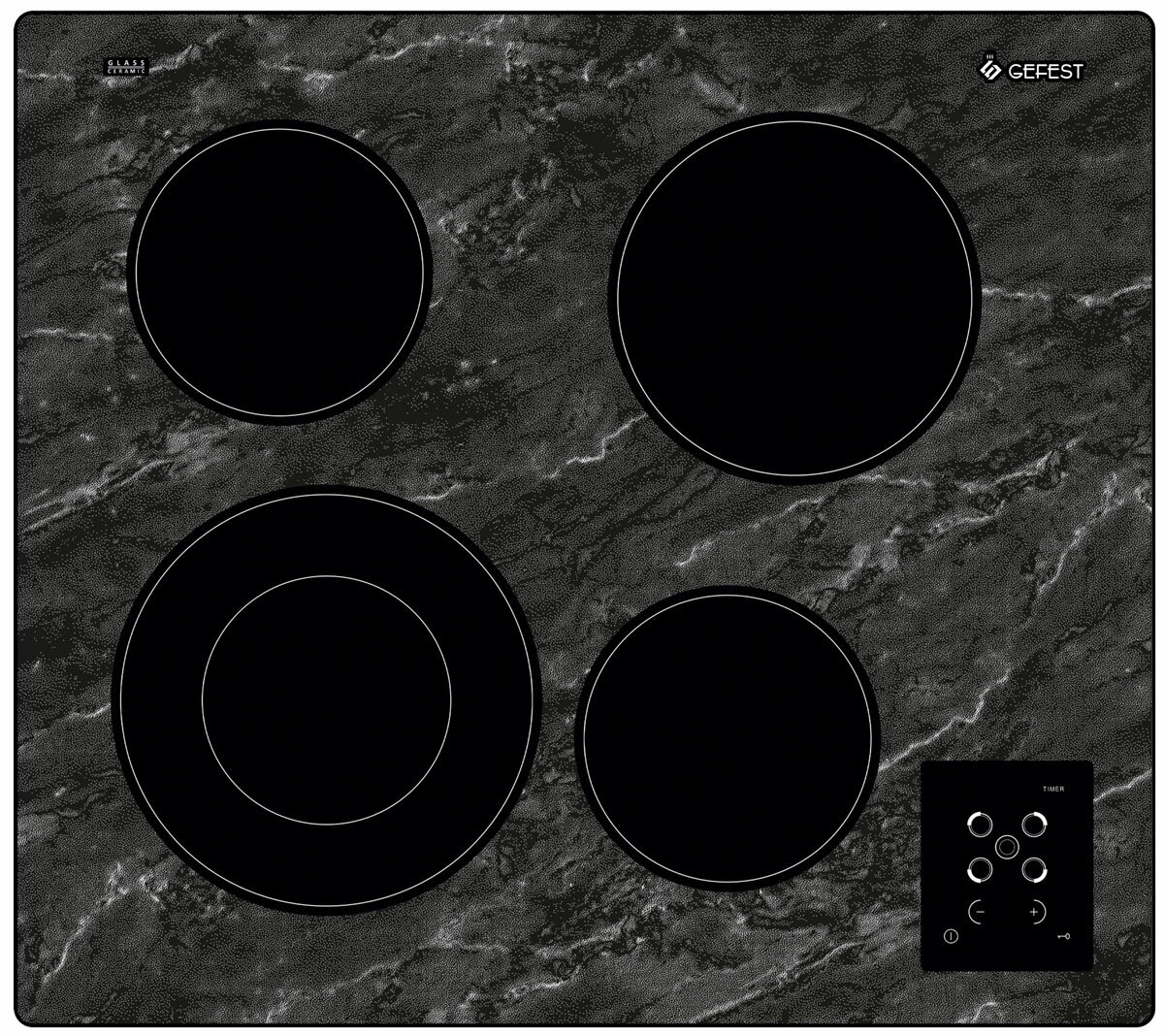 Электрическая варочная панель Gefest ЭС В СН 4231 К52 59 см, 4 конфорки стеклокерамика, черный