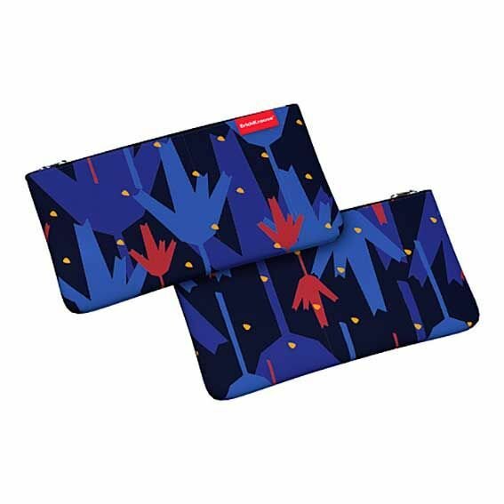 Пенал-косметичка Erich Krause 220х120 "Night Leaves" синий, плоский, на молнии (52373)