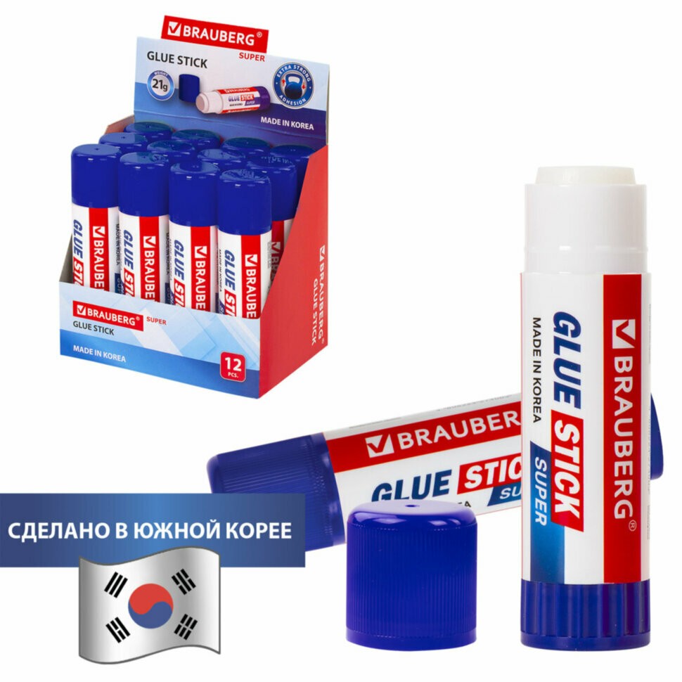 Клей-карандаш BRAUBERG SUPER, 21 г, южная корея, 229542, 229542