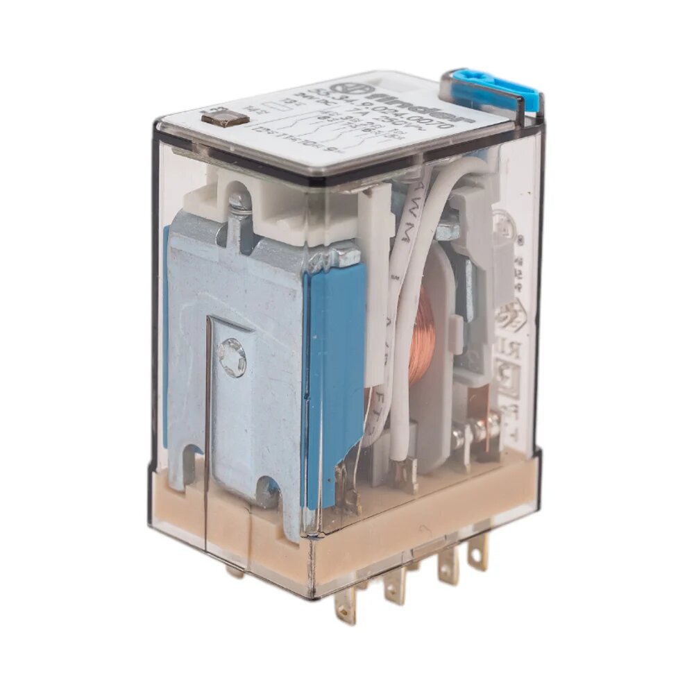 Промежуточное реле Finder 4 перекидных контакта 7А, = 24В DC, 553490240070 для питания светодиодных систем