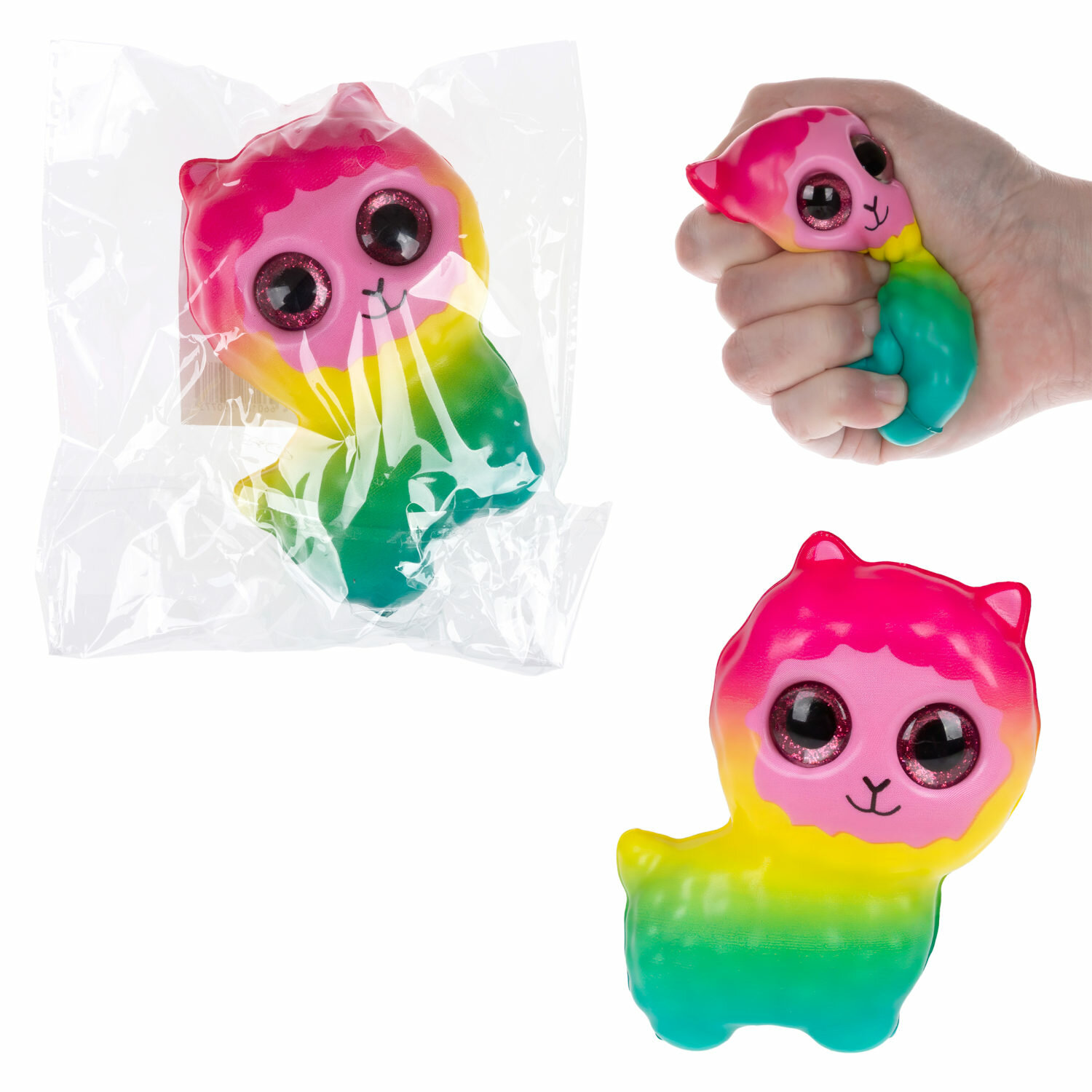 Сквиш лама радужная 1TOY антистресс игрушка для рук альпака, табо таба сквиш, жмякалка