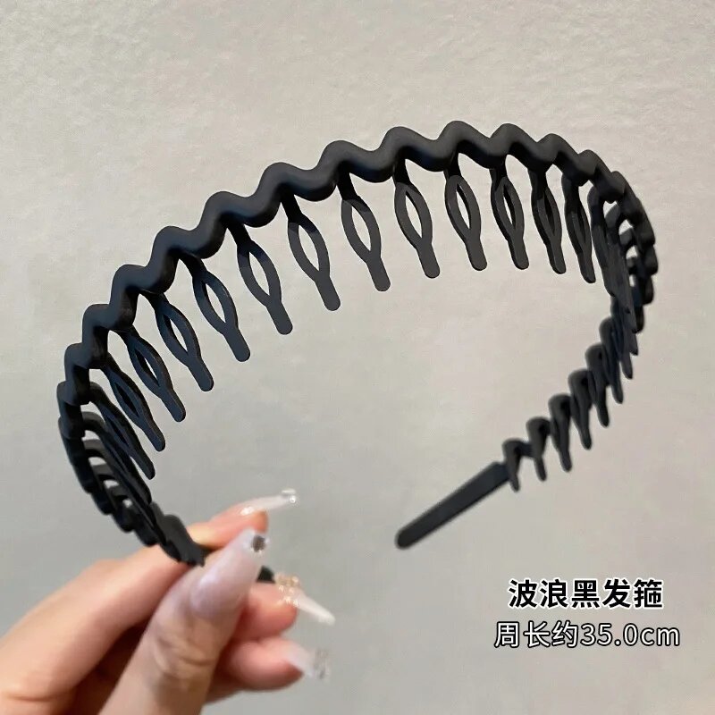 Модные повязки для волос для женщин, однотонные, с зубчатыми вставками, нескользящие, Черный, Black