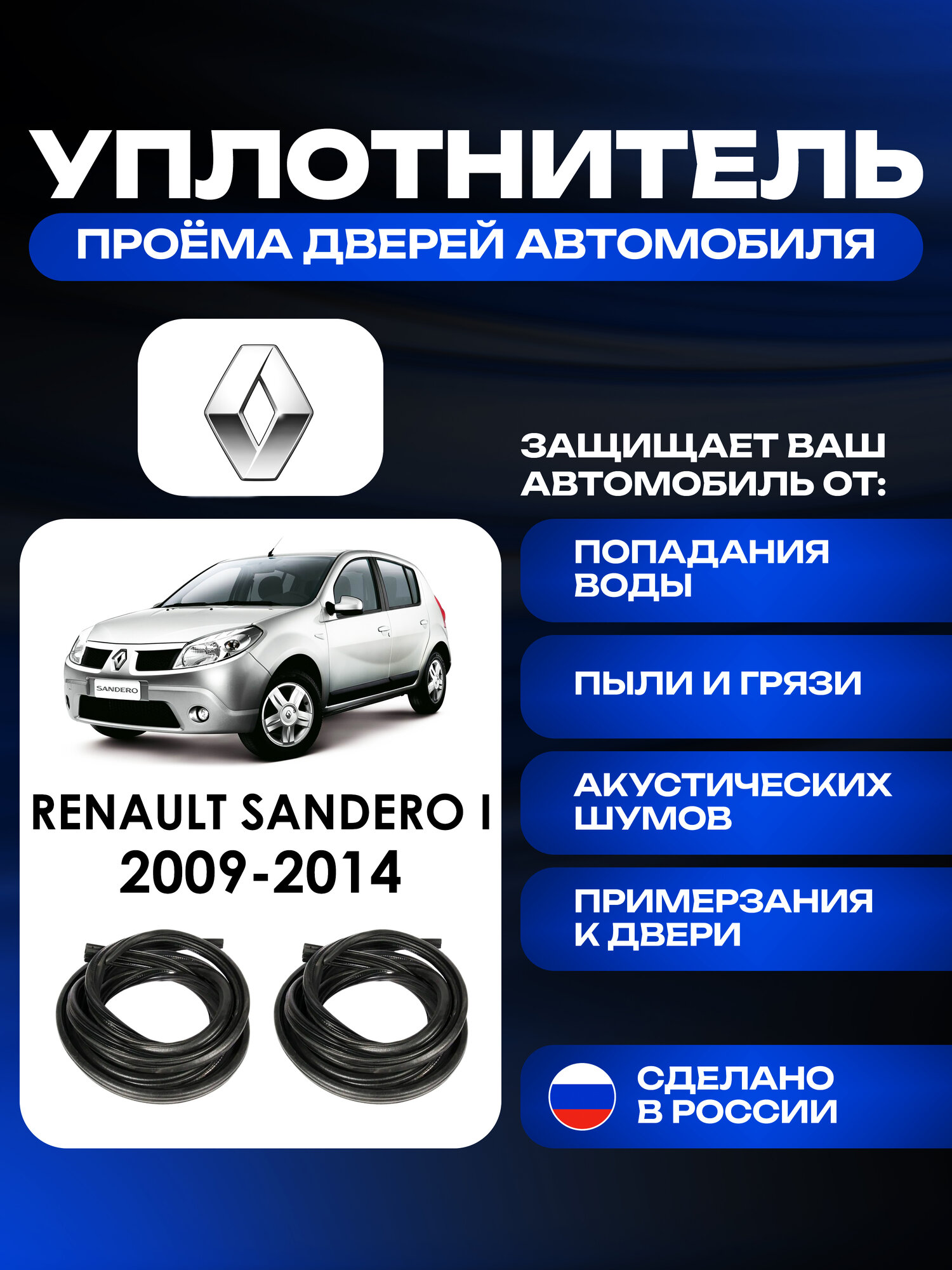 Уплотнитель (резинка) проёма передней двери (2 ШТ.) Renault Sandero I (2009-2014) / Рено Сандеро 1 поколение