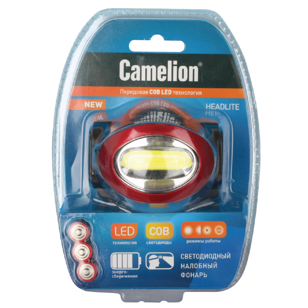 CAMELION фонарь налобный LED, 4 режима работы, корпус из пластика, компактный