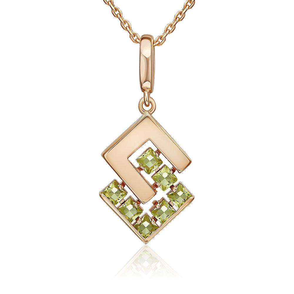 Подвеска, красное золото, 585 проба, хризолит