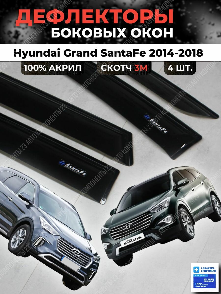Дефлекторы окон Хендай Гранд Санта Фе 2014-2018 / Ветровики Hyundai Grand Santa Fe СантаФе