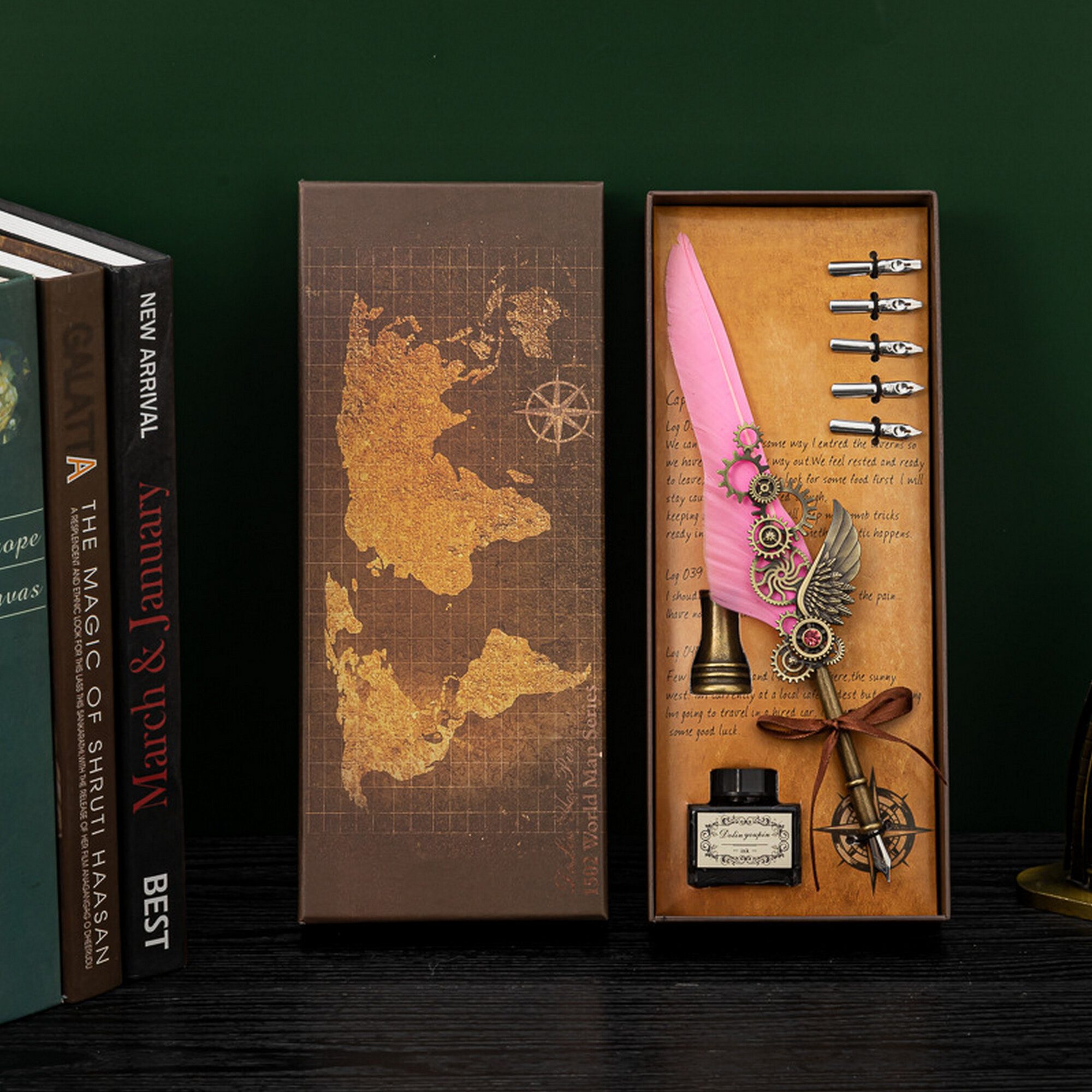 Подарочная винтажная каллиграфическая перьевая ручка с натуральным пером