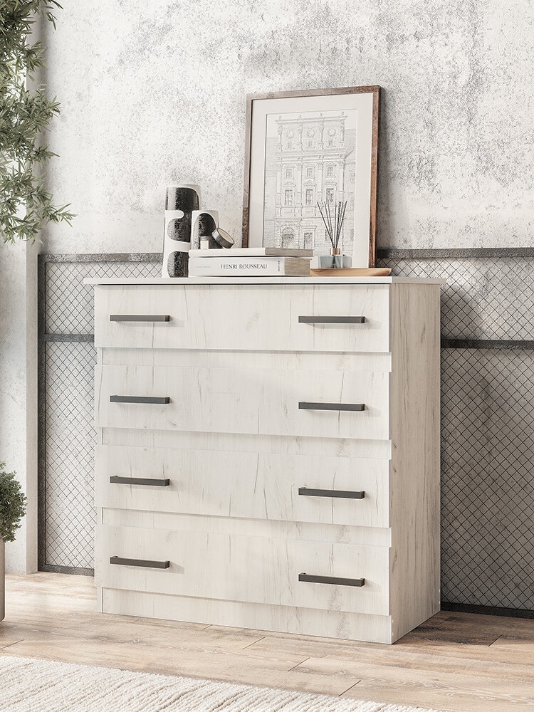 ARNIKA Комод с ящиками для одежды Стандарт №6, Дуб крафт белый, 88.2х46х92 см