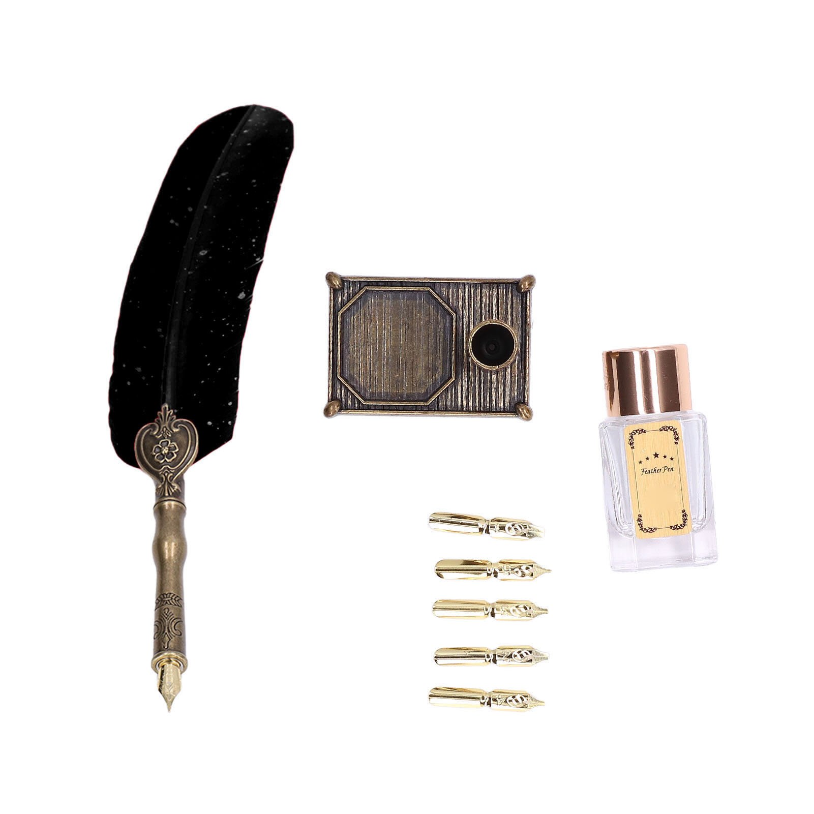 Перо пера посыпать золото роскошное винтажное перо пера с базовой бутылкой для чернила для чернила для каллиграфии подарок