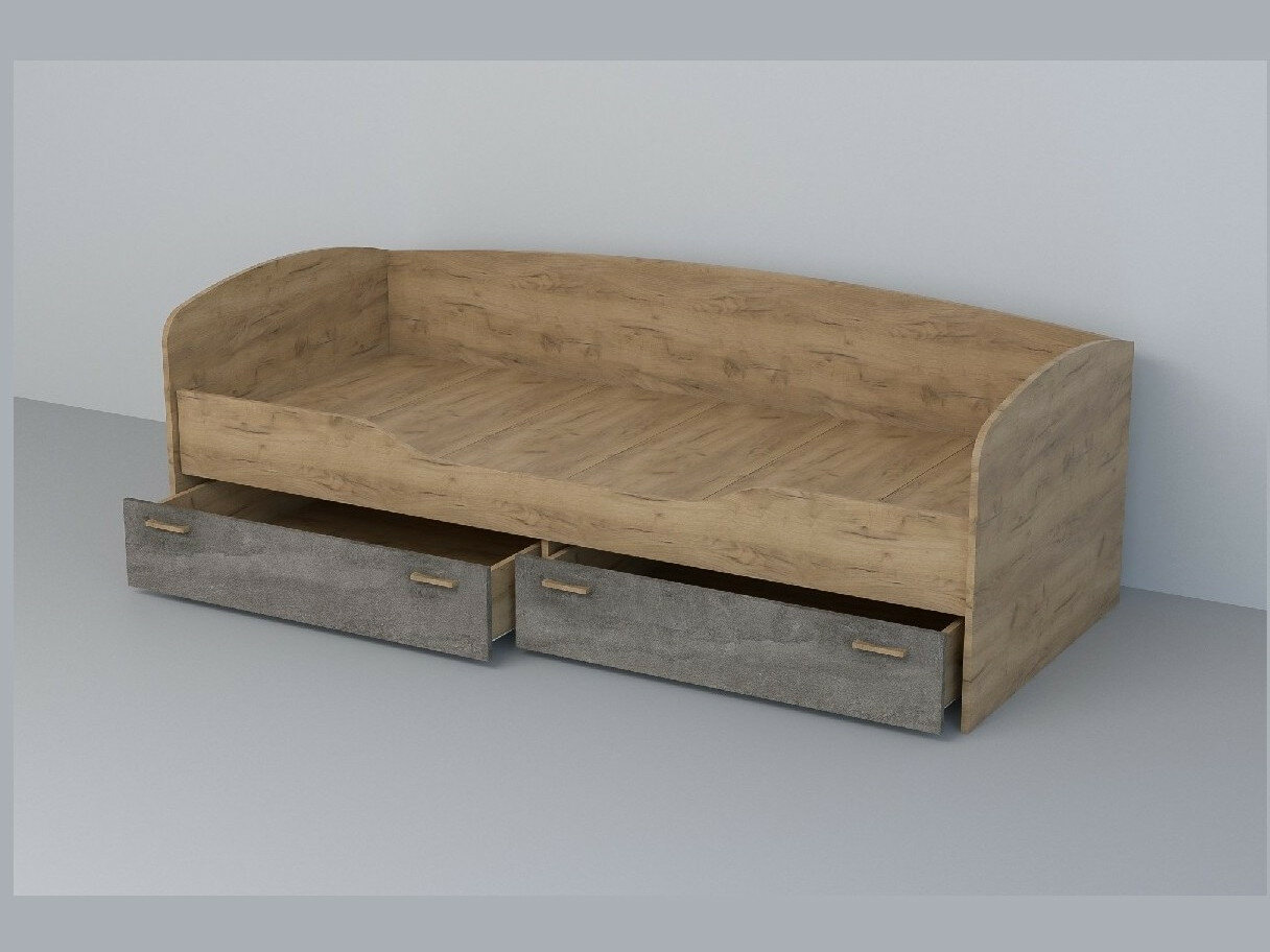 Кровать 800 с выдвижными ящиками, без матраса, дуб крафт золотой/камень темный